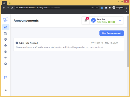 Announcements: Manager Overview – Junify Corporation